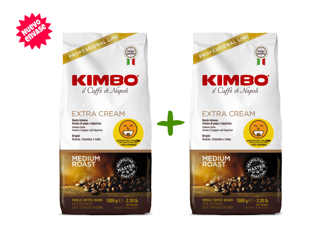 Pack 2 Kg Kimbo Extra Cream en grano - Nos gusta el café Chile ☕